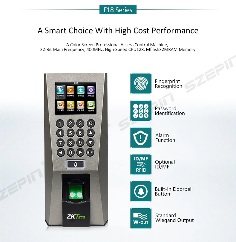 ZK F18 Biometric Fingerprint Access Control & Time Attendance