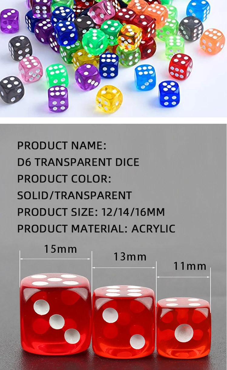 D6 Dice Transparent Rounded Corners Color 16mm Dice Acrylic Points ...