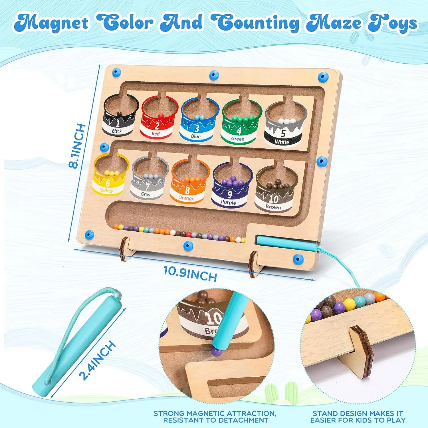 2024 New Kids Product Magnet Color&counting Maze Wooden Magnetic ...