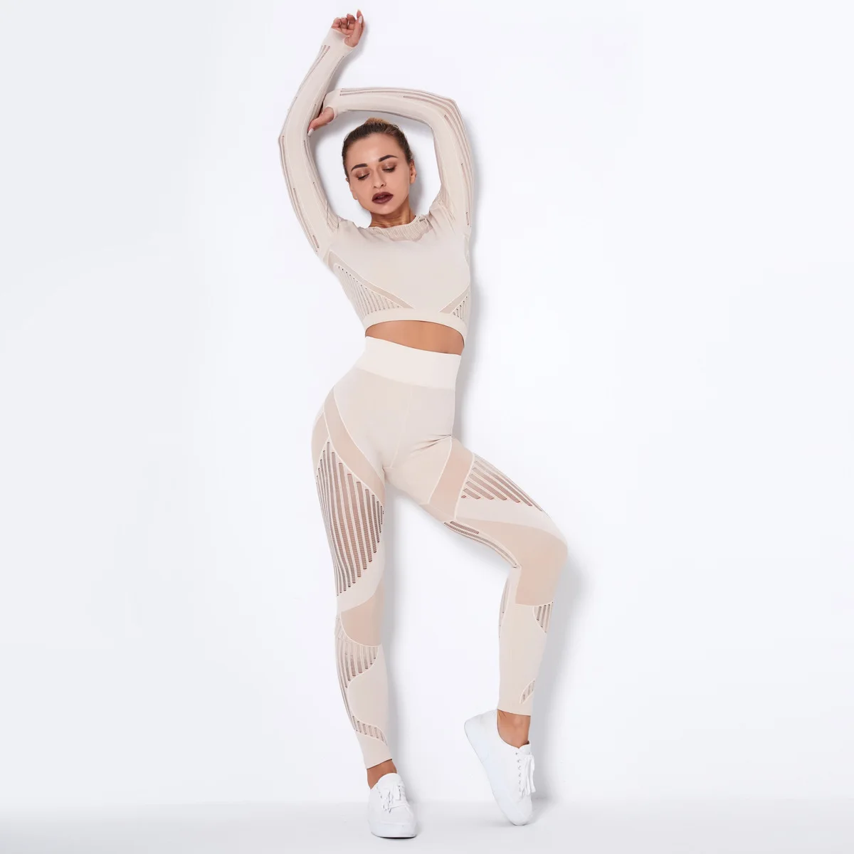 Women's Sportswear Yoga Set Athletic Wear Gym Legging Seamless Gym Fitness Sets Long Sleeve Yoga ...