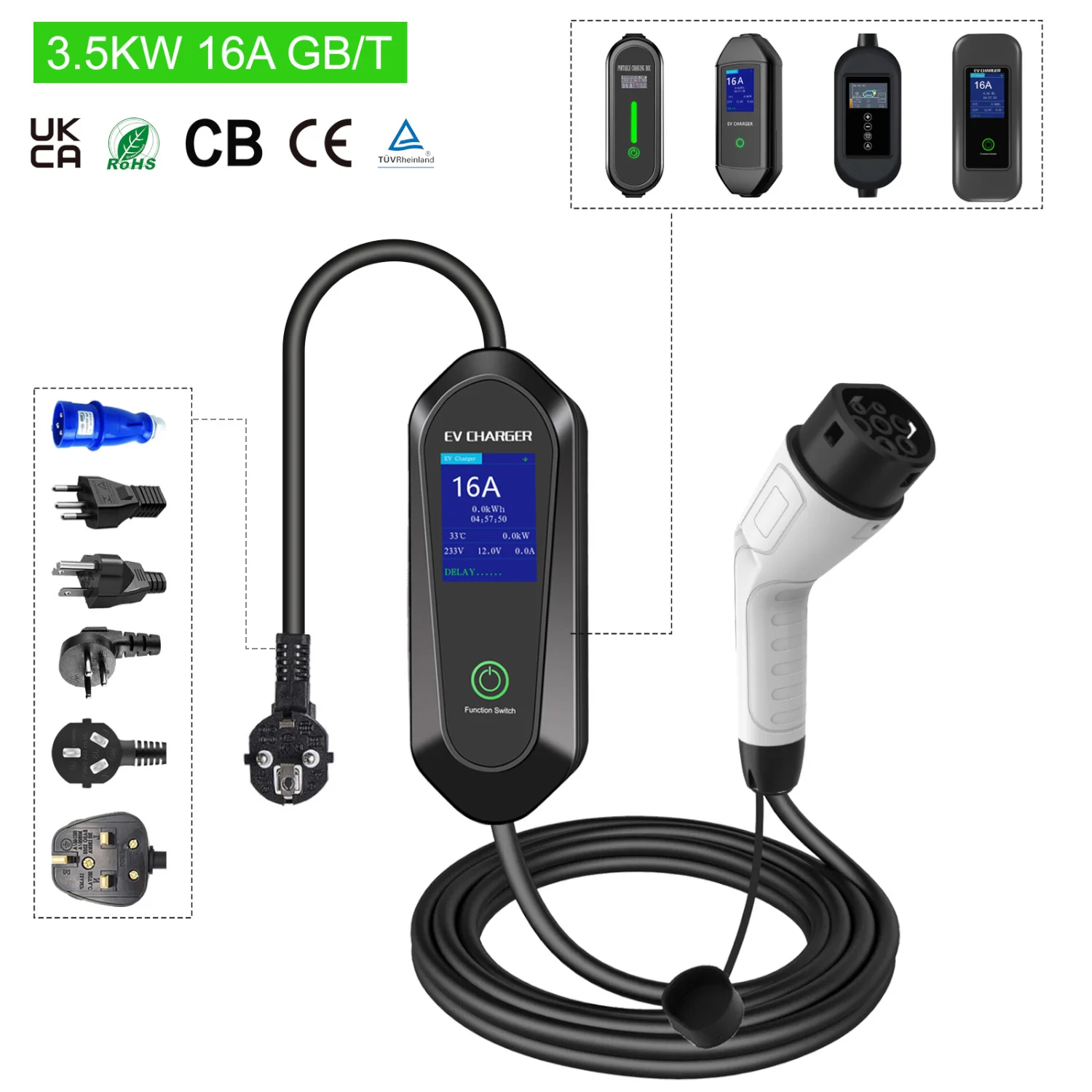 Homeuse Type 2 7kw 32a 1phase Adjustable Portable Ev Charger With Blue ...