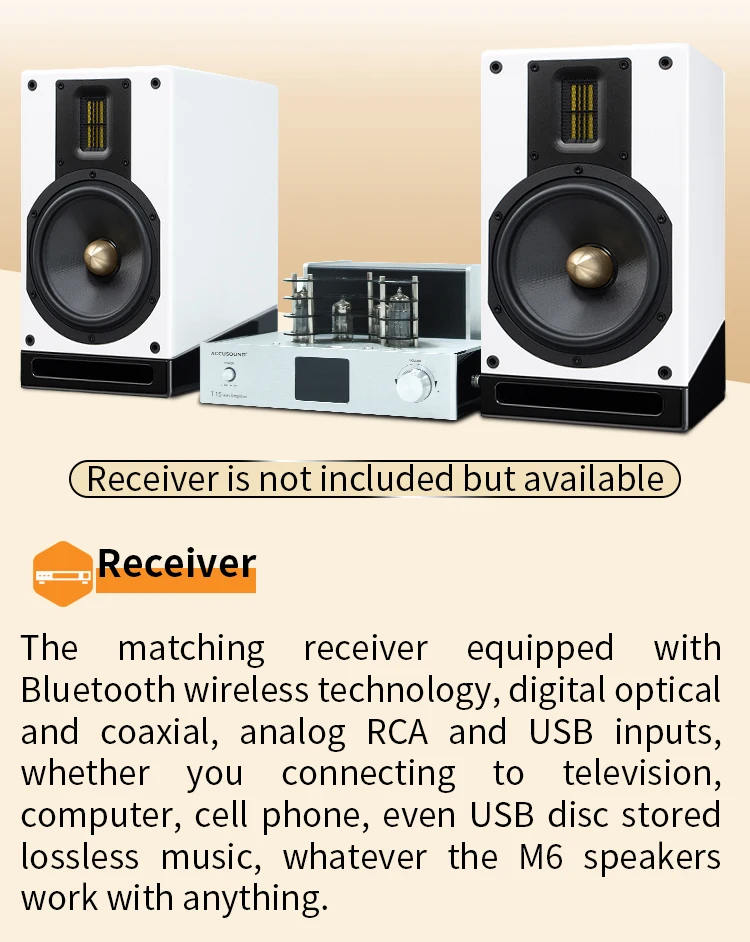 Accusound M6 HiFi 2-Way Passive Bookshelf Speakers - Premium Compact ...