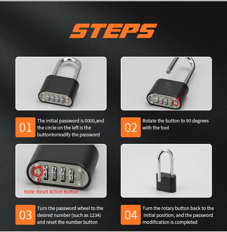 Warehouse Door Lock Hardened Steel Resettable 4 Digit Code Black Gold ...