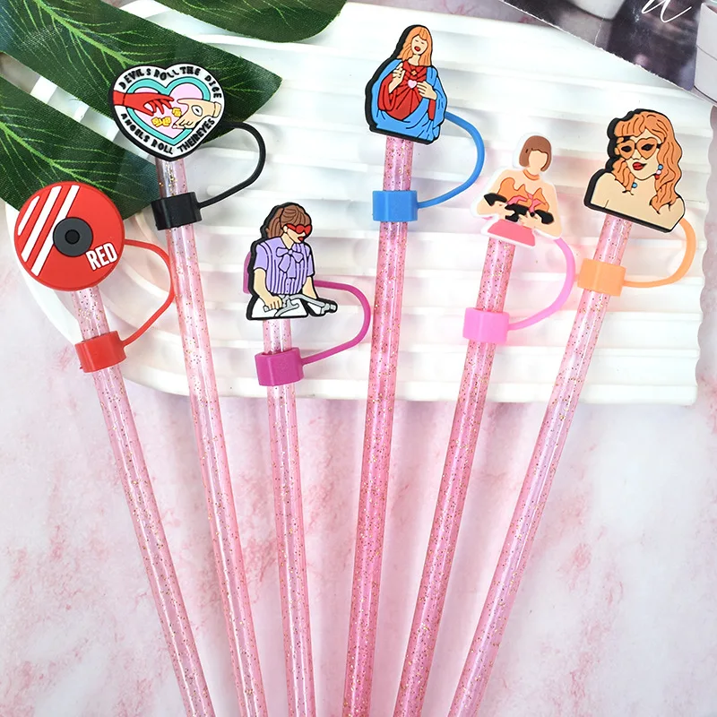 Wholesale Custom 10mm Silicone Drinking Straw Cover Topper Superstar ...