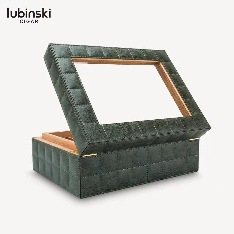 LUBINSKI Mini Cedar Wood Humidor - Classic Leather & Glass Cigar Case ...