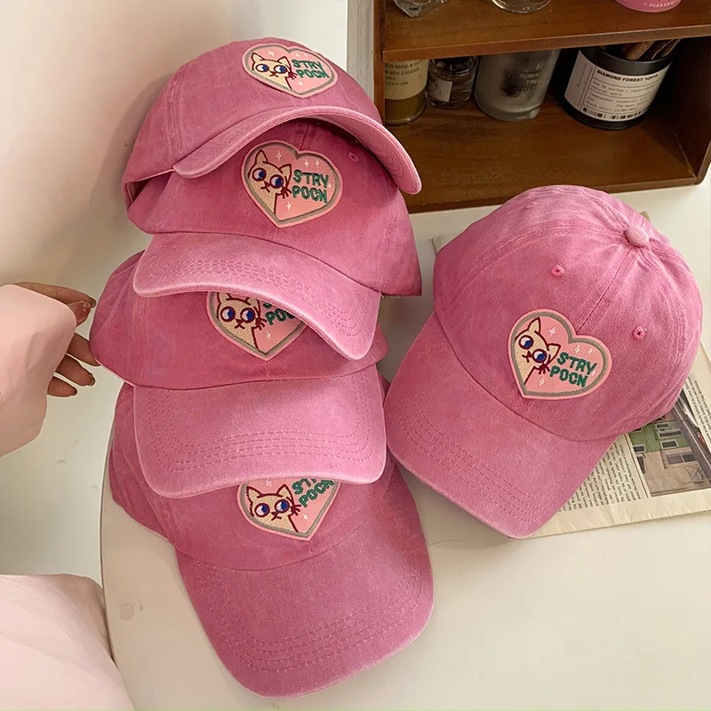 Vintage American Pink Love Cute Cat Baseball Caps Acrylic Custom ...