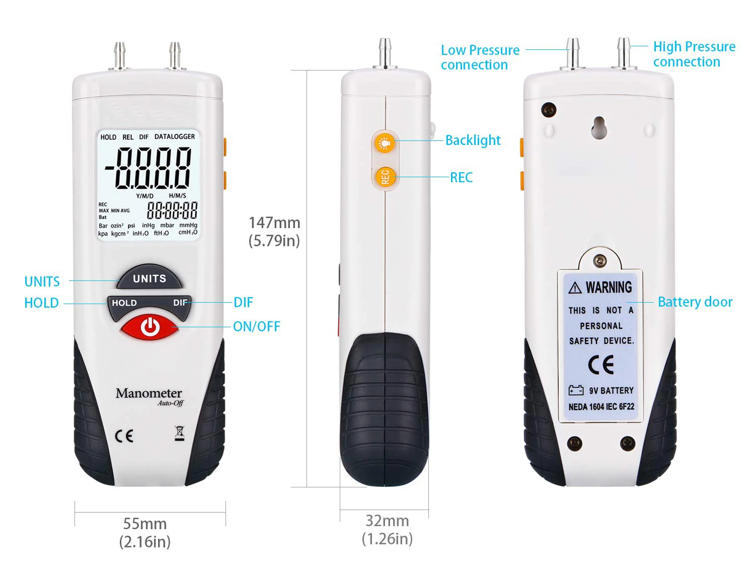 Ht-1895 Double Needle Digital Manometer Tester Ac Differential Gas ...