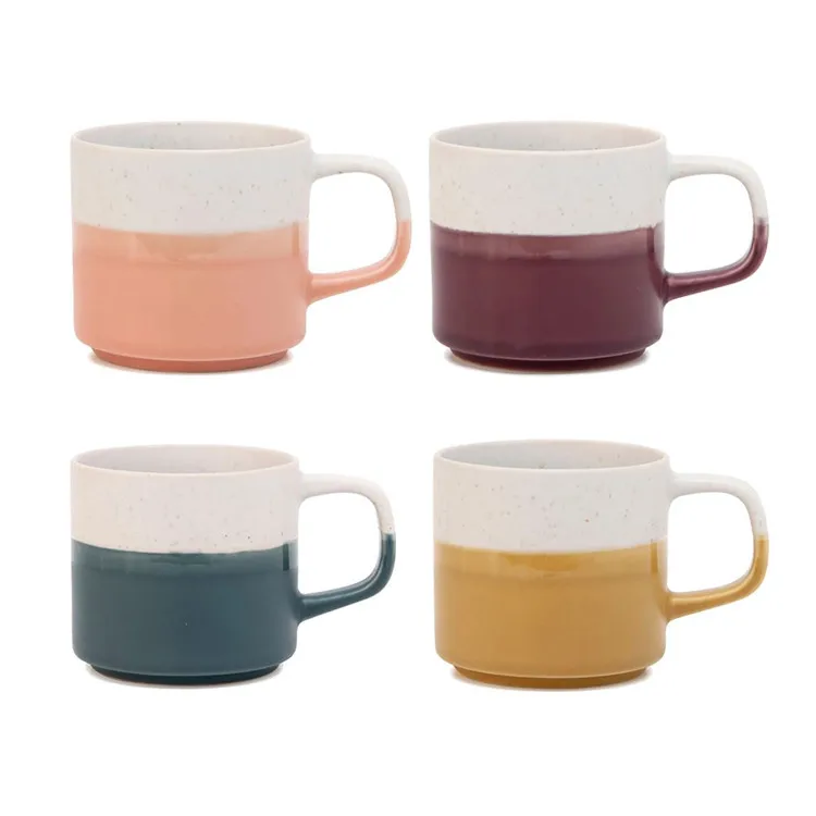 Handle Shape Customized Stoneware Dipped Colorful 12oz Stackable Mug ...