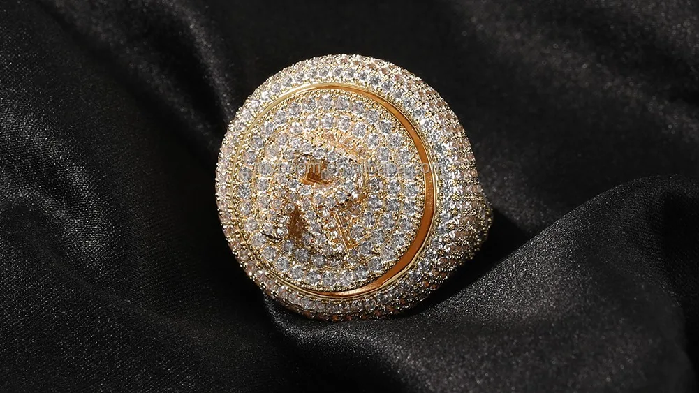 Custom Initial Bubble Letter Spinning Ring Iced Out Cz Personalized ...