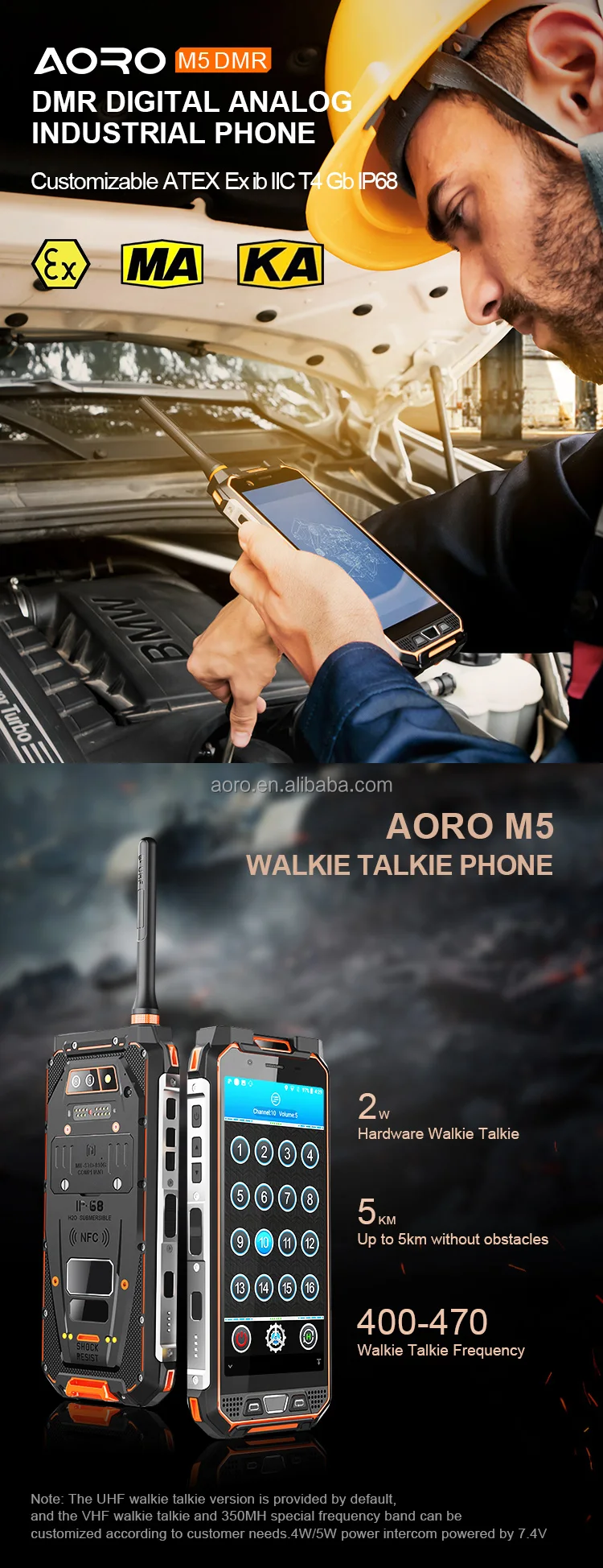 IP68 Waterproof Atex Rugged Smartphone VHF DMR Radio LTE GPS Walkie ...