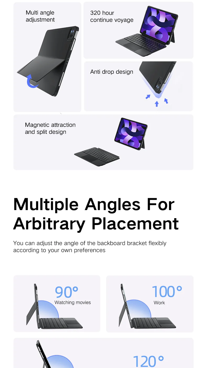 Smart Wireless Bluetooth Split Keyboard Case With Backlit Trackpad For ...