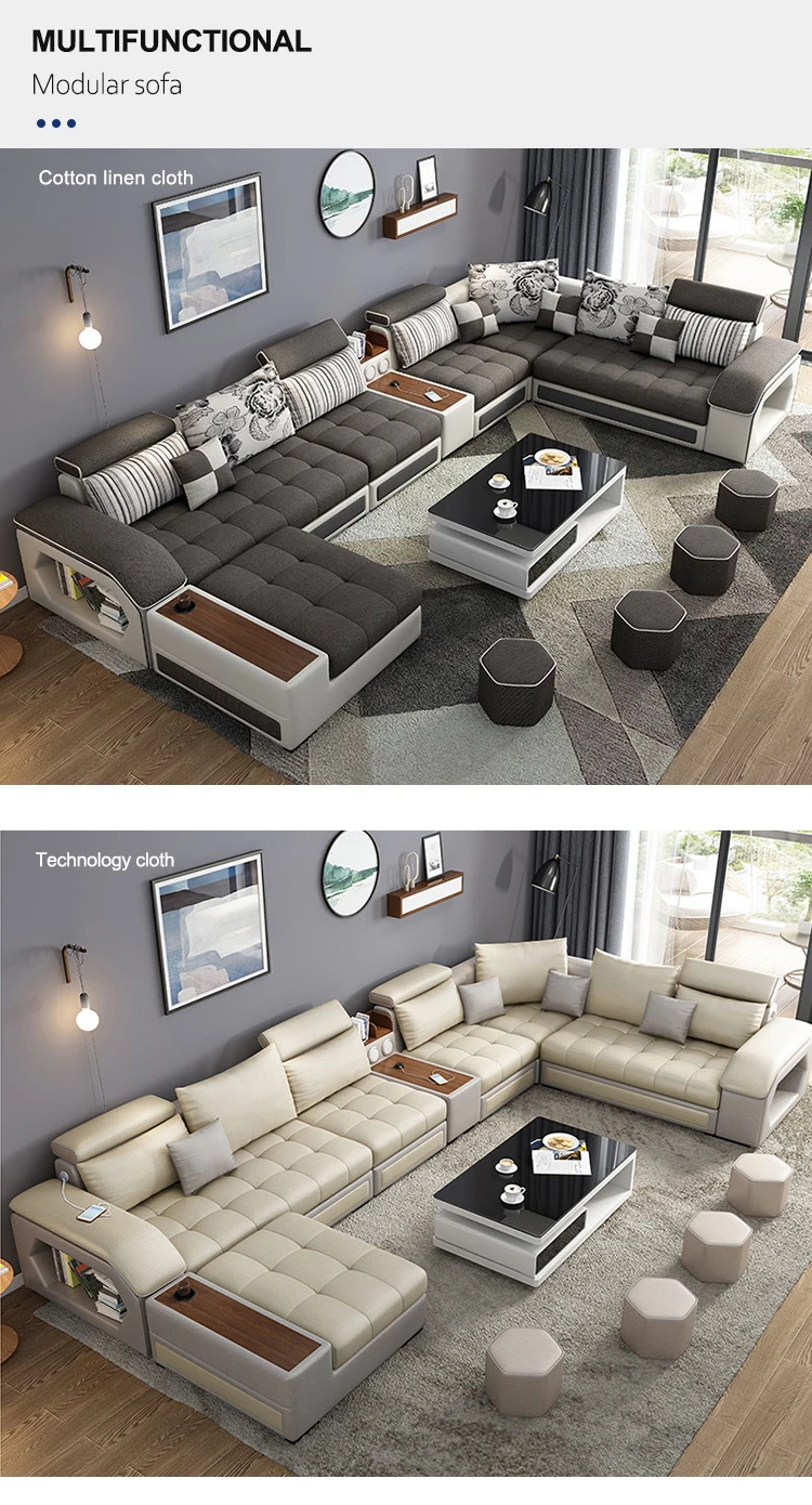 Customizable Modern Sofa Set with Music Player & USB Port