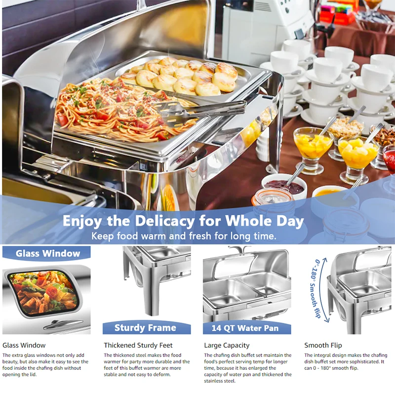 Modern Roll Top Chafing Dish Food Warmer 9L Hotel Buffet Serving Dish ...