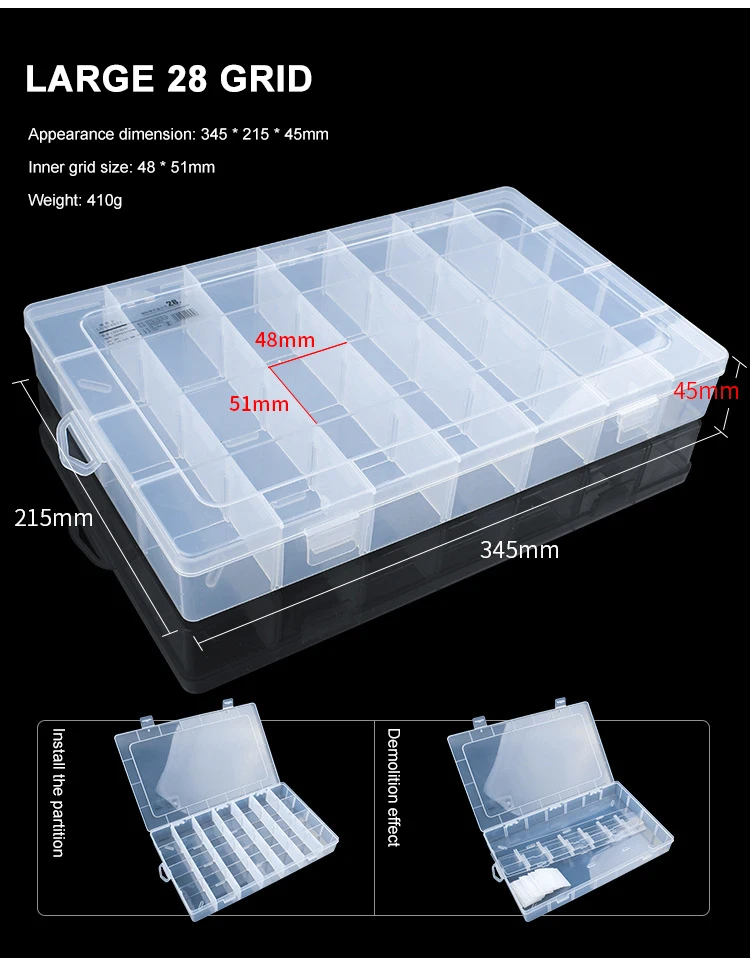 Clear Divided Hinged Keyway Plastic Storage Organizer Box
