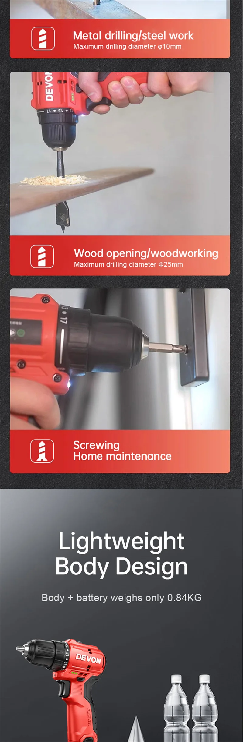 DEVON 12 Volt Wireless Battery Brushless Screwdriver - ELECTR HAMMER DRILL