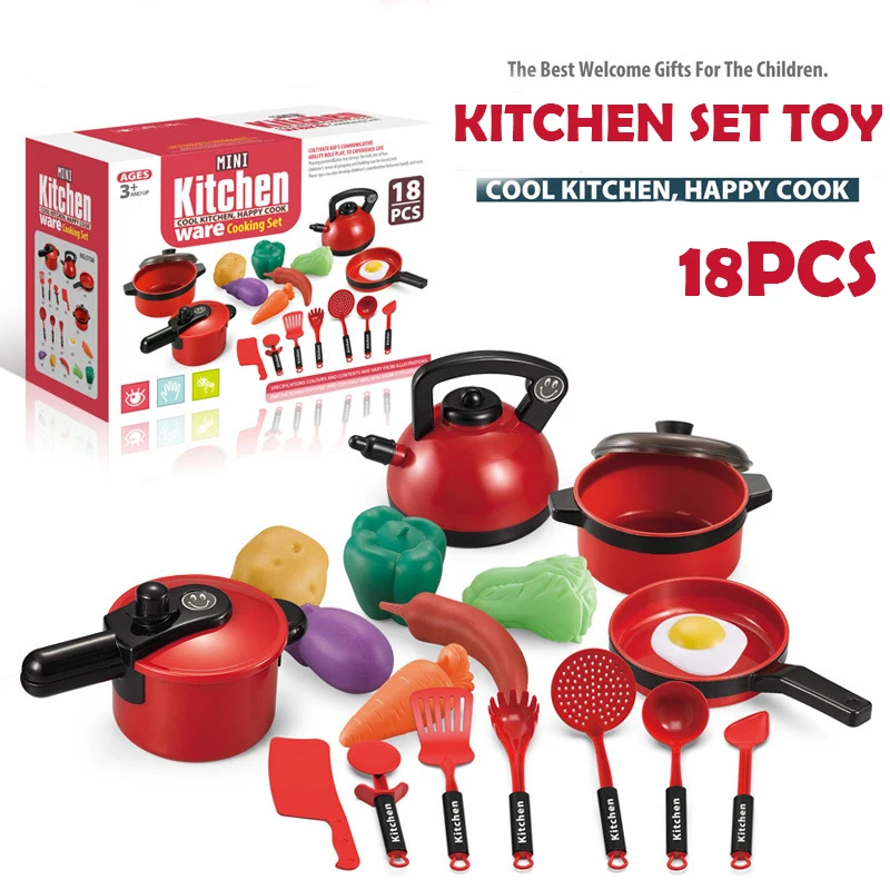 Kids Real Plastic Pretend Play Cooking Kit Set - Happy Kitchen Toys