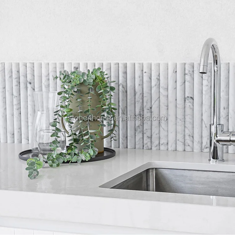 Customized Fluted Marble Tiles - Bianco Carrarra Style