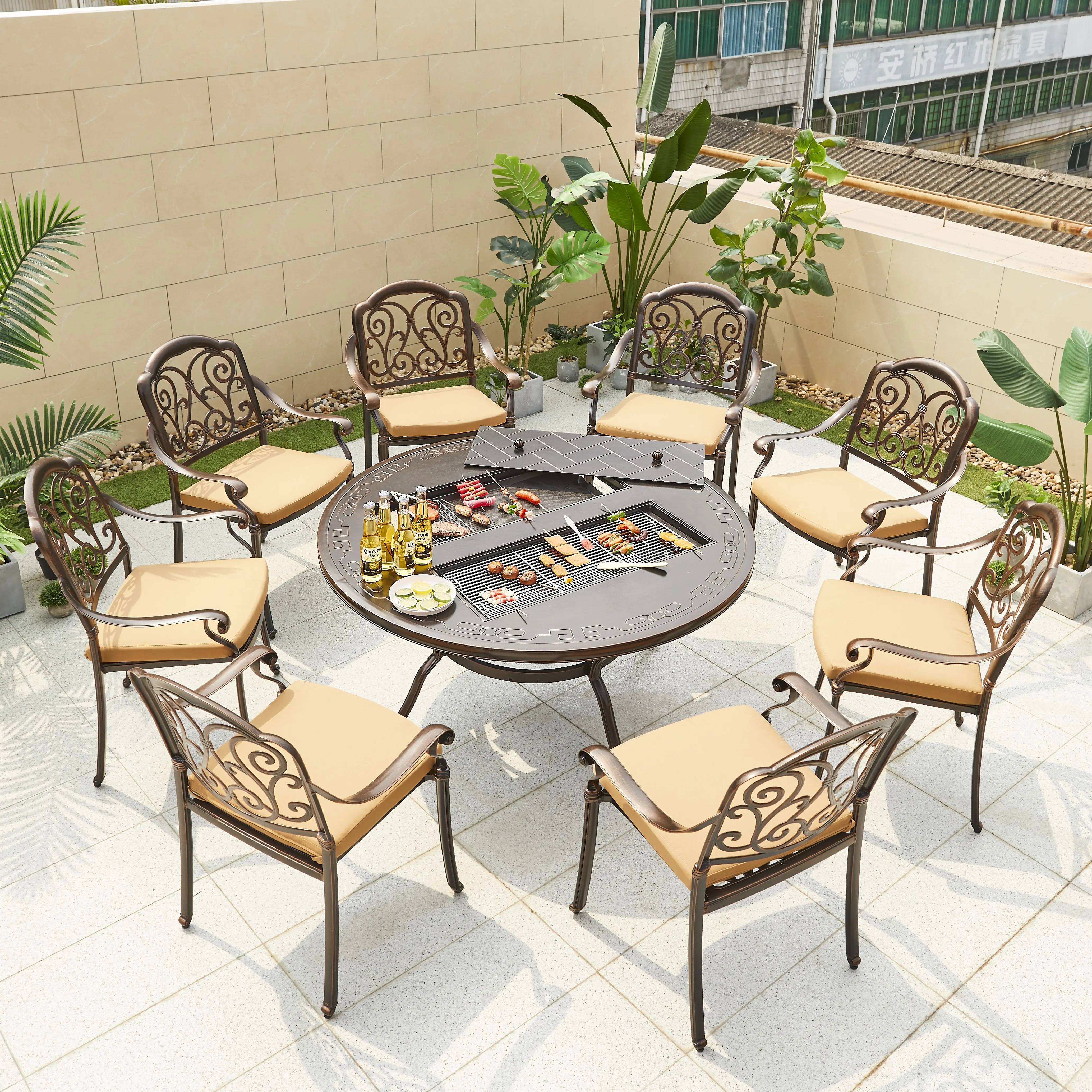 Outdoor Furniture Garden Bbq Metal Table Cast Aluminum Bbq Dining ...