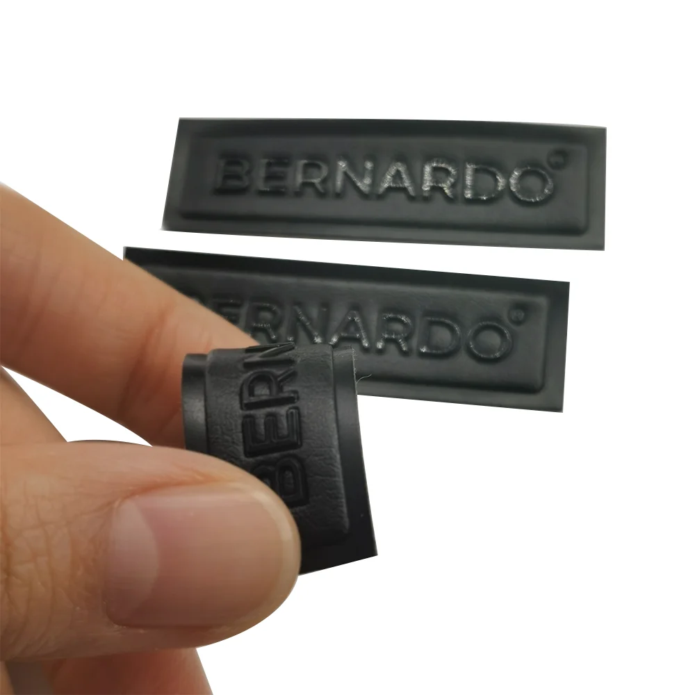 Durable Brand Embossed Raised Logo Blank PU Leather Custom Clothing ...