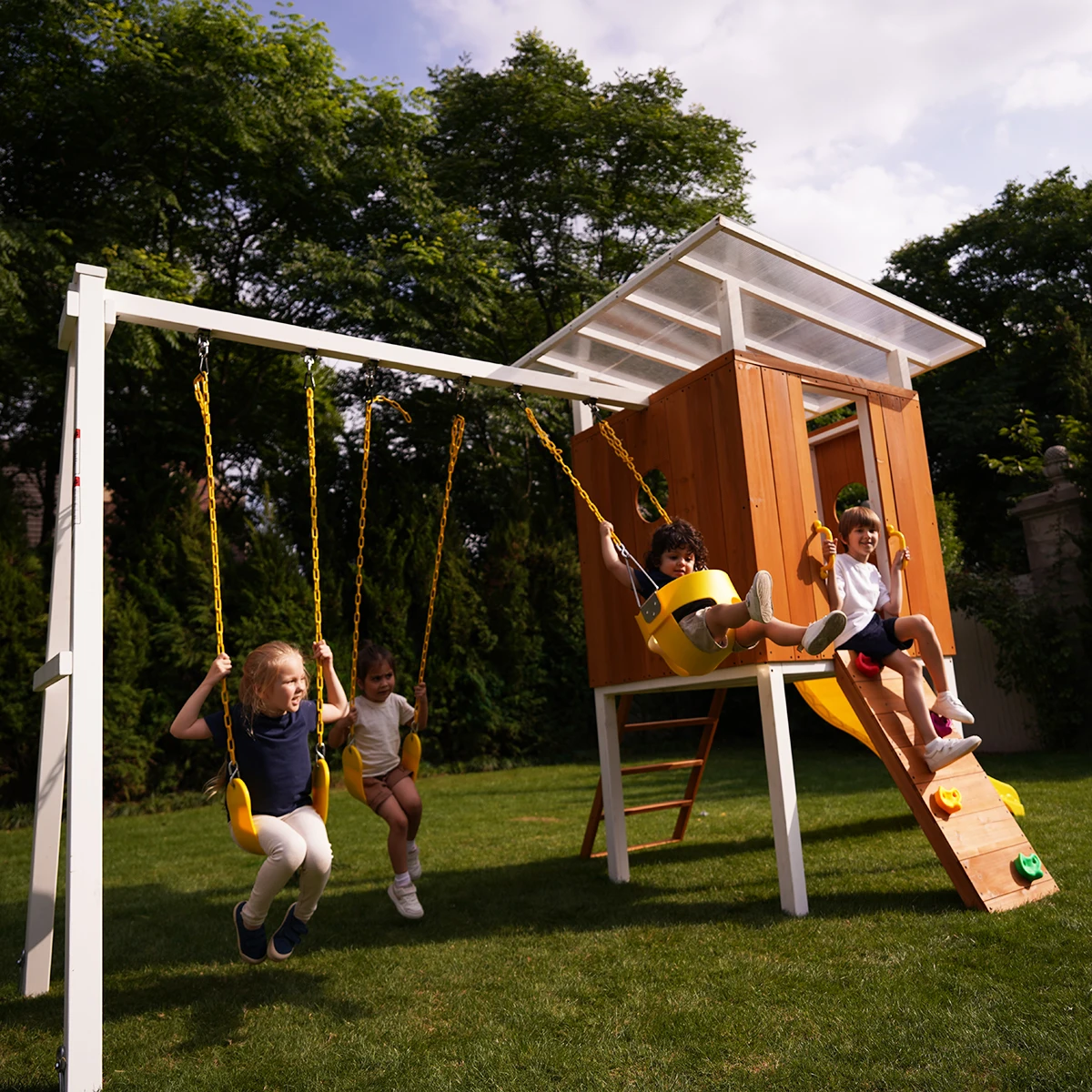 Outdoor Wooden Swing & Slide Set for Kids School Kindergarten Courtyard ...