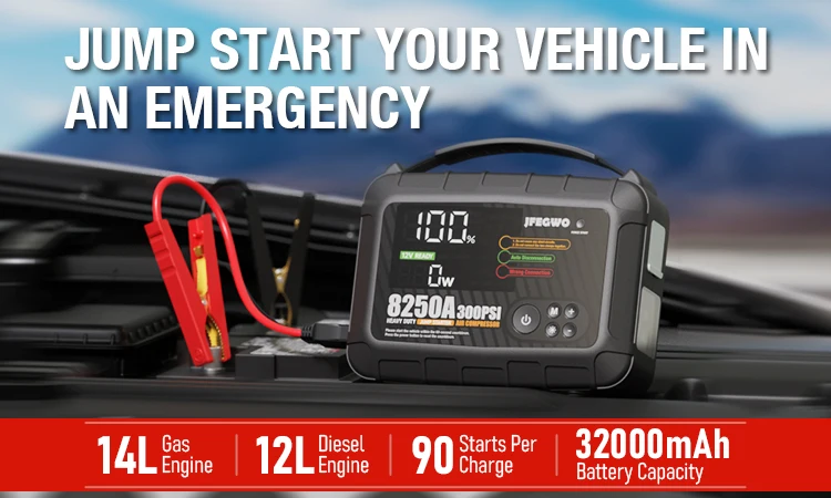 Jump Starter Air Compressor 32000mah - Reliable Emergency Boost