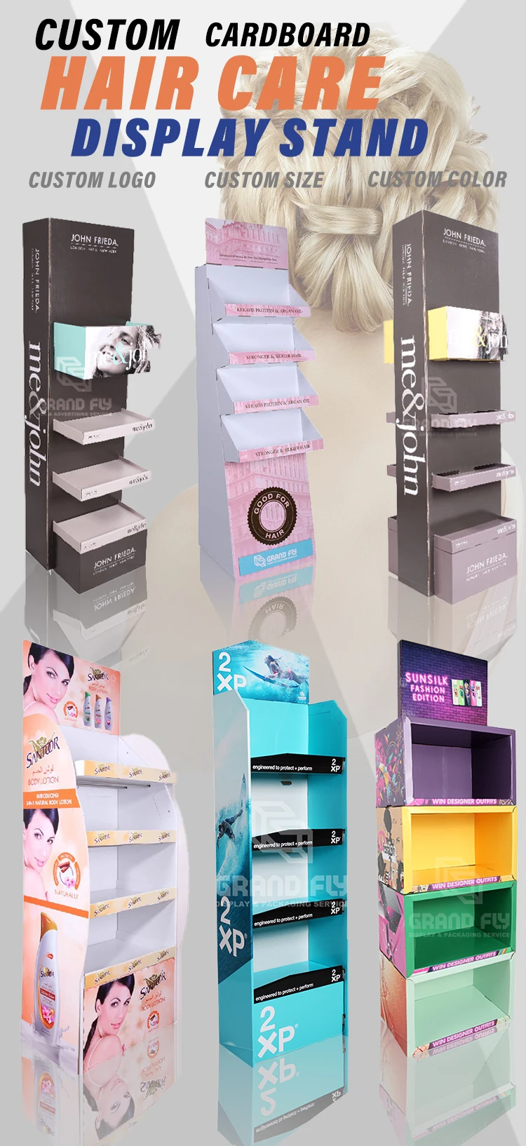 Custom Skincare Pop Display Cardboard Stand Hair Color Rack Hair Care ...