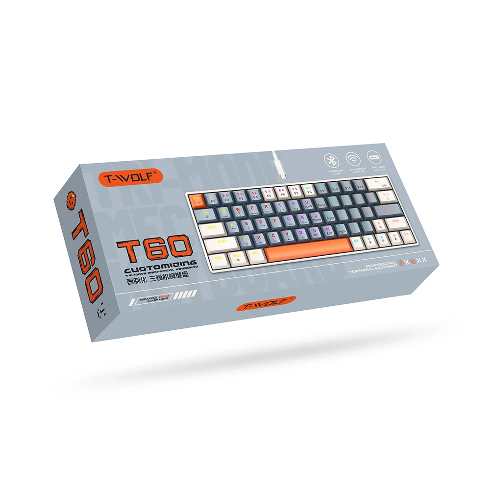 T60 Wired Mechanical Keyboard 63 Keys Keycaps Rgb 5.0 Bt 2.4 G Wired 3 ...