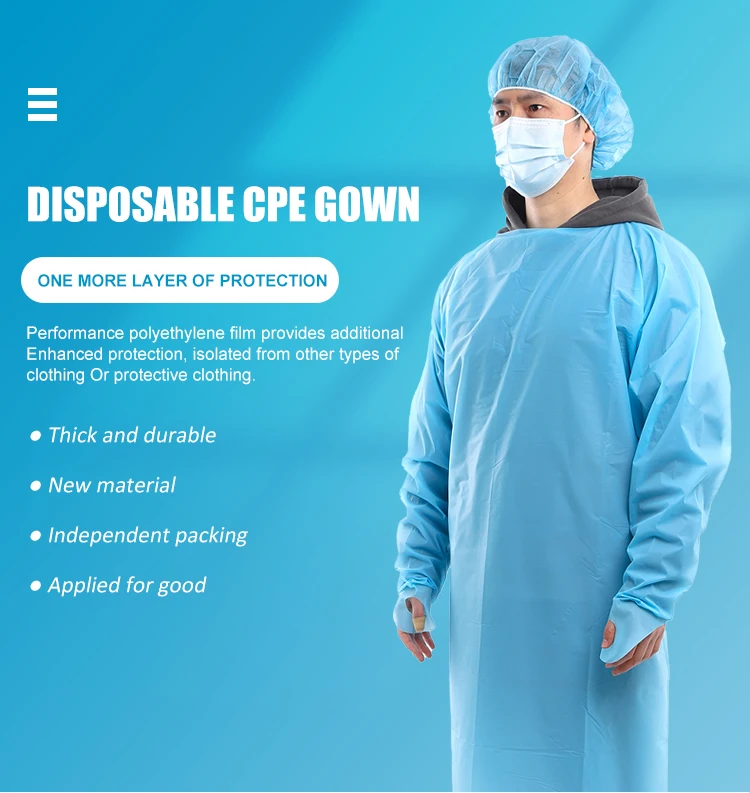 Plastic Impervious Gown with Thumb Loops Hospital Cleaning Poly ...