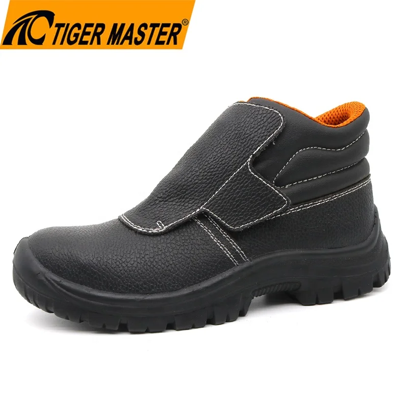 Black Cow Leather Non Slip Pu Sole Men Protection Steel Toe Anti ...