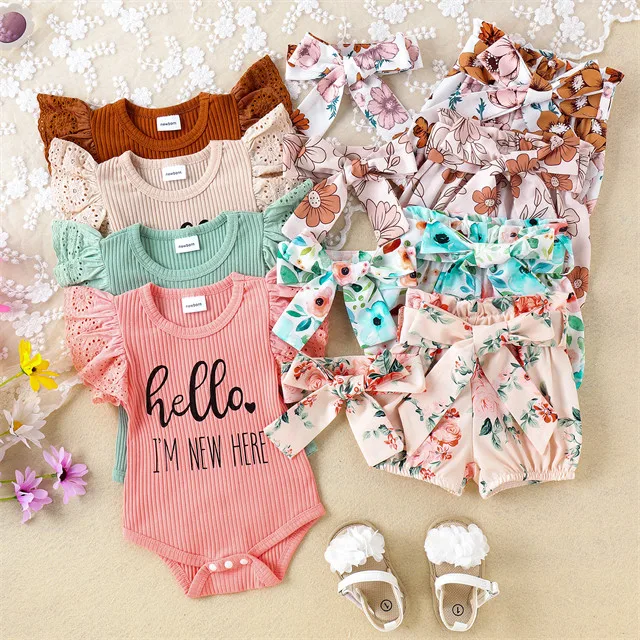 Pcs Private Label Letter Ribbed Cotton Outfit Summer Newborn Infant ...