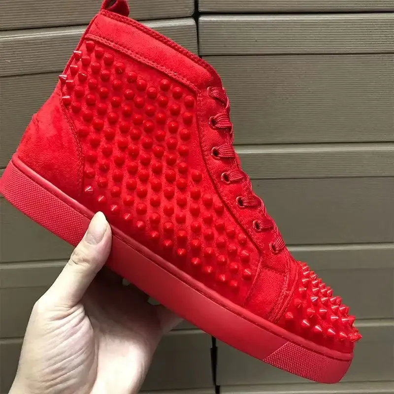 New Design Brand Men Rivet Upper Red Bottom Real Leather Women Black ...