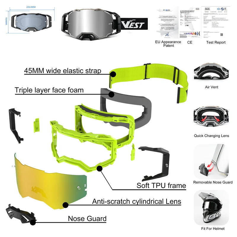 VEST MX906 Motocross Goggles - Easy Lens Change & Protection