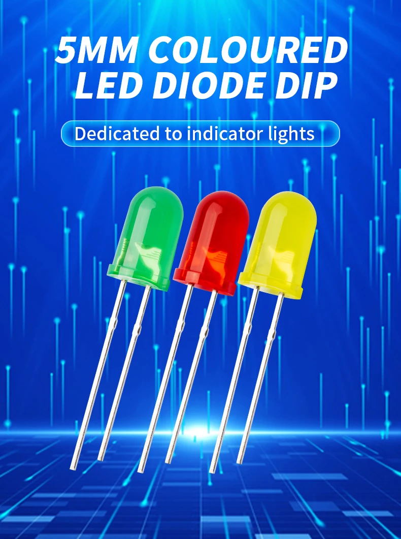 5mm Led Light Emitting Diode Red Diffused Short Pins 0.6W Through Hole ...