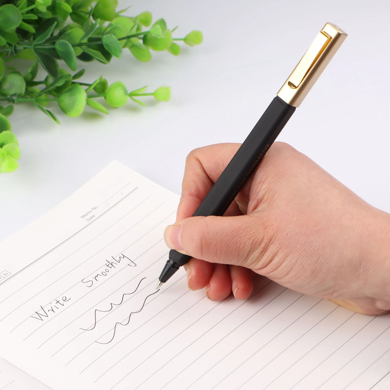 High Quality Luxury Gold Clip Rubber Square Hotel Ball Pen