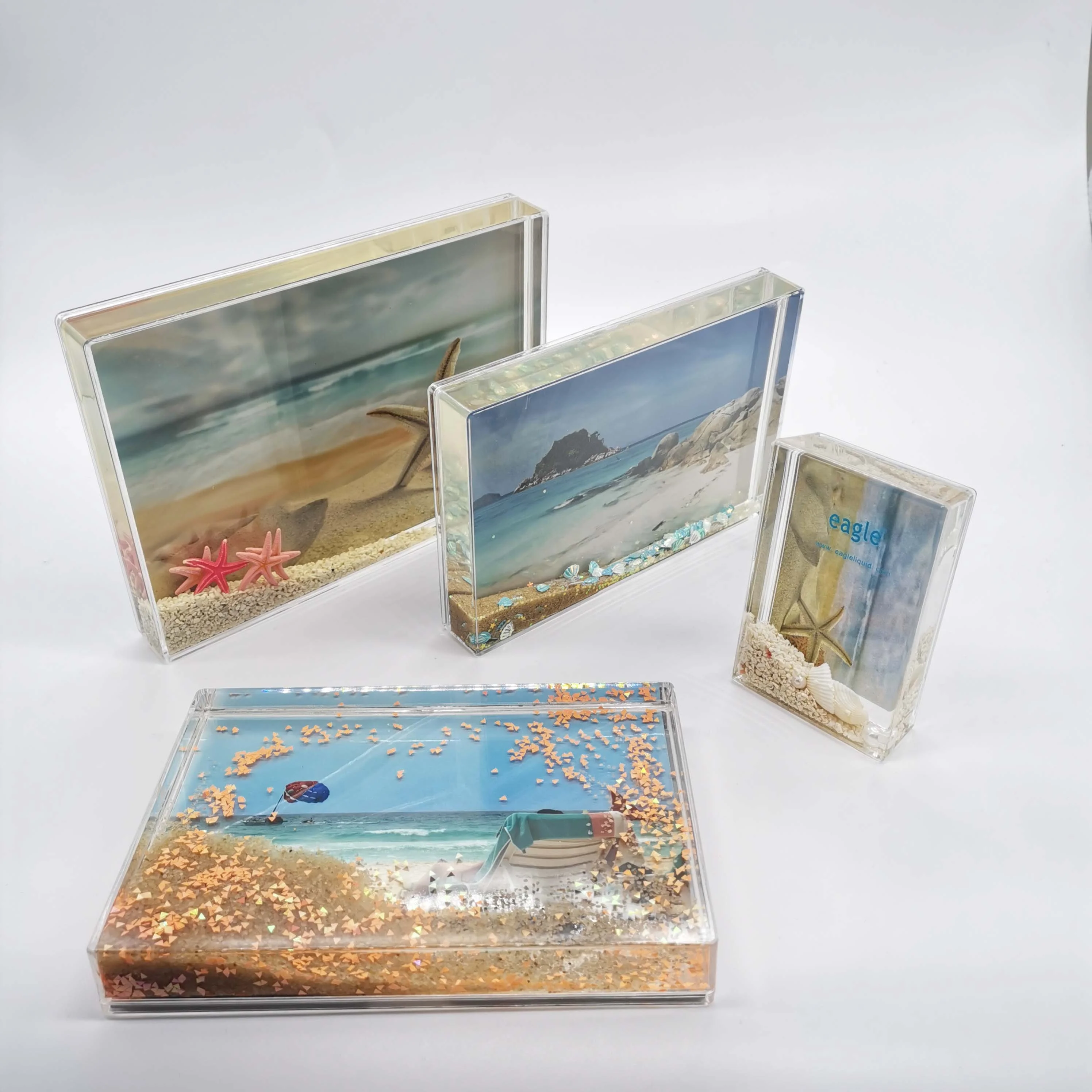 4R Custom Aqua Liquid Photo Frame Slant with Sands and Shell