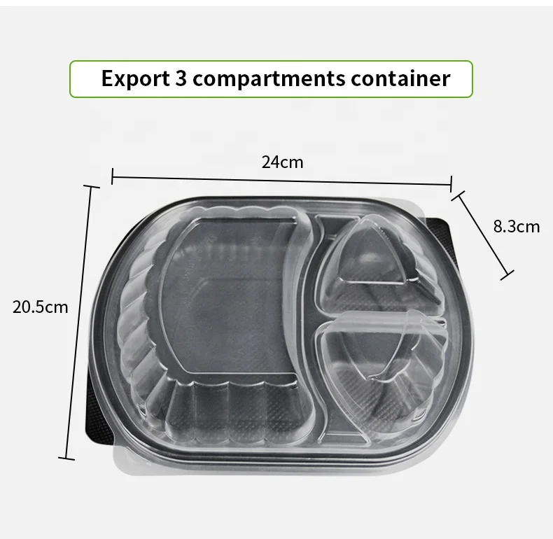 Microwave Disposable Food Container PP 3 Compartments Takeaway Plastic ...
