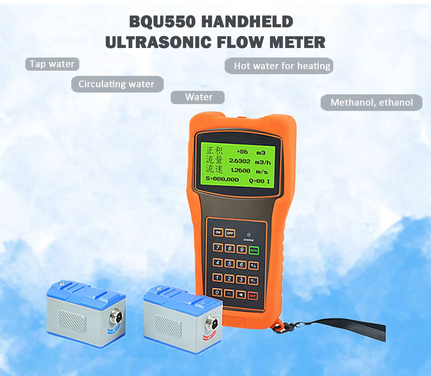 Low Cost Wall Mounted Clamp on 4-20mA Digital Portable Handheld Ultrasonic Water Flow Meter ...