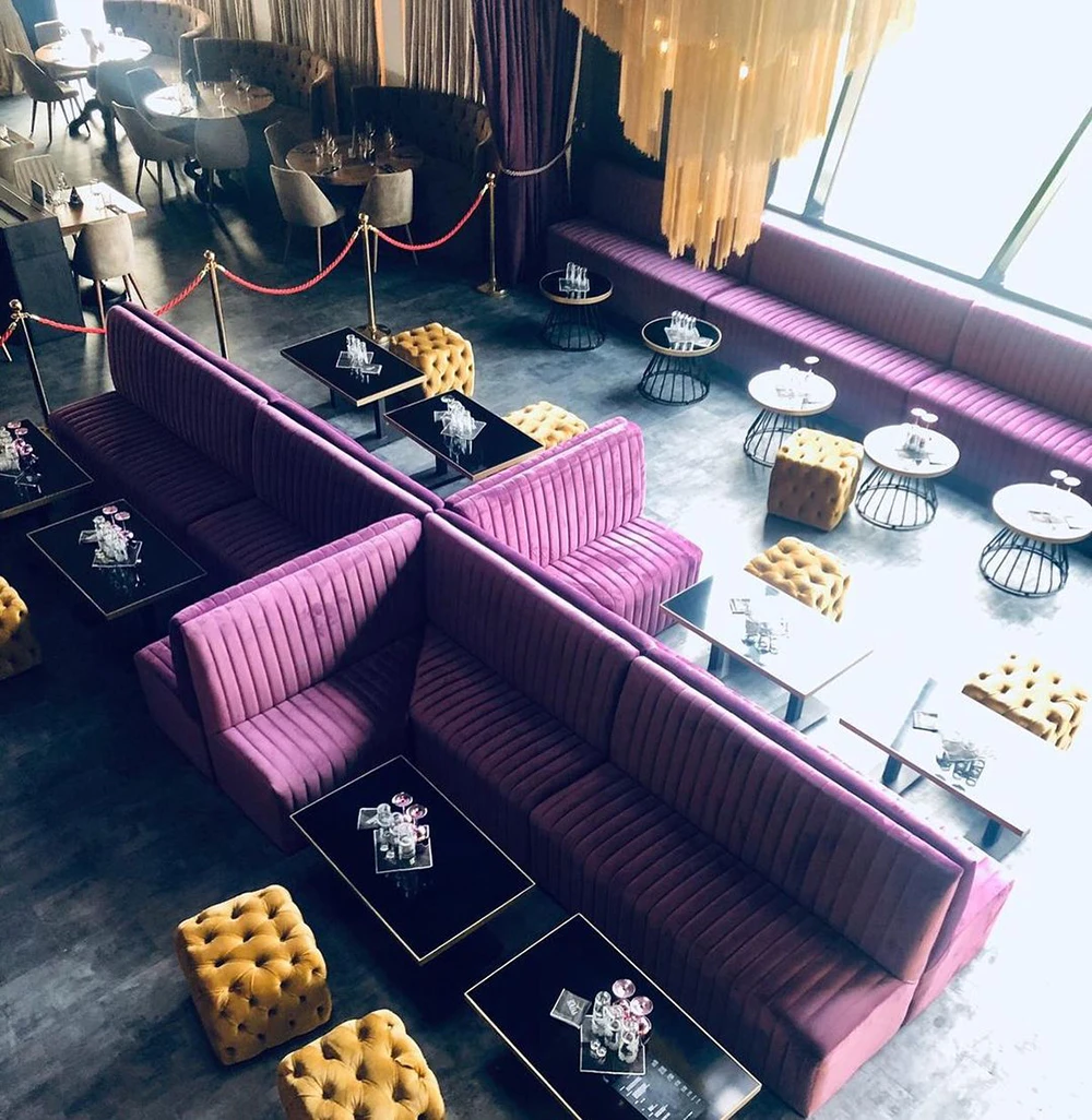 Custom Made Luxury Restaurant Cafe Booths Modern Blue Velvet Booth ...