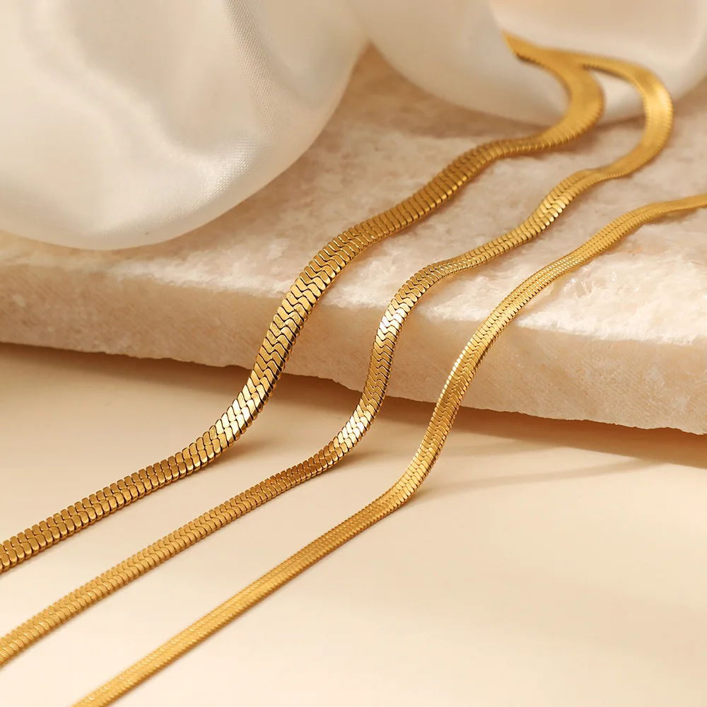 Punk 2mm-5mm Stainless Steel Flat Snake Chain Necklace No Fade 18k Gold ...