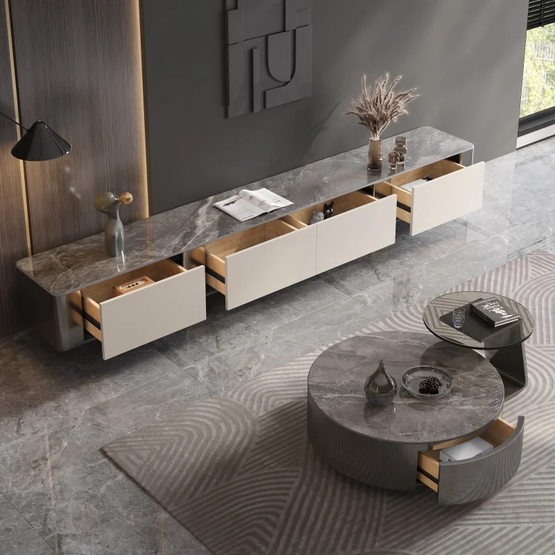 Modern Luxury Marble Top Coffee Table Tv Cabinet Extendable Tv Stand ...