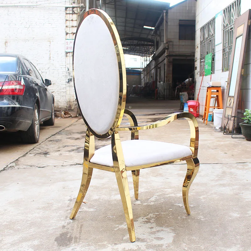 Gold Frame Wedding Chair Banquet Hall Round Back Chair With Armrest ...