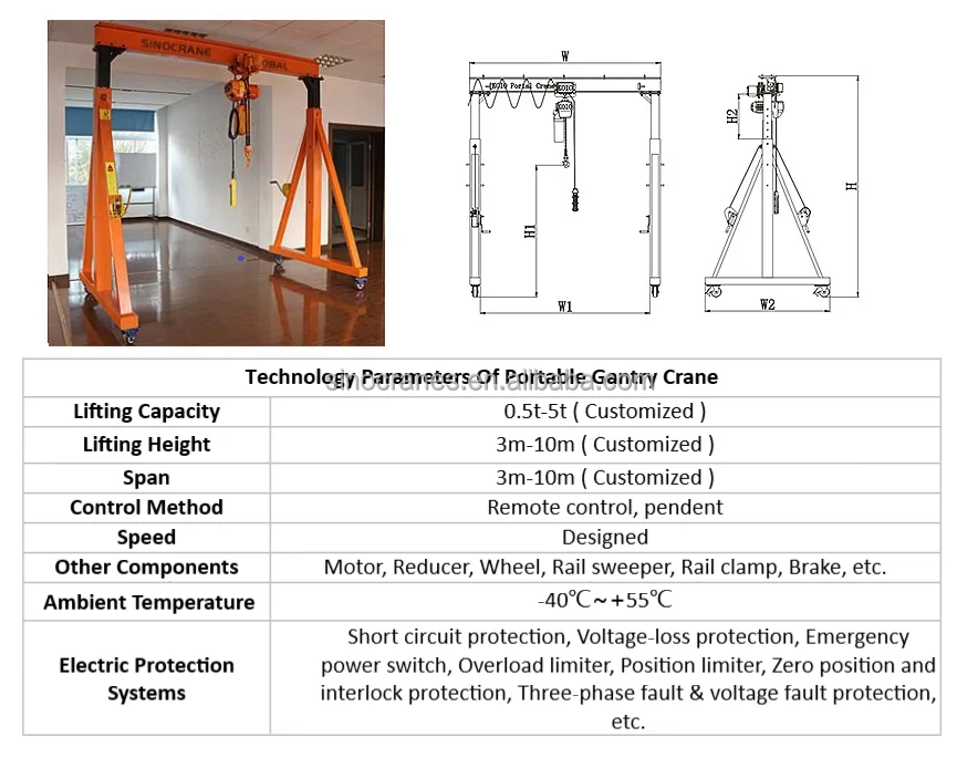 4 Wheels Mini Workshop Gantry Crane Frame Mobile Simple Compact Gantry ...