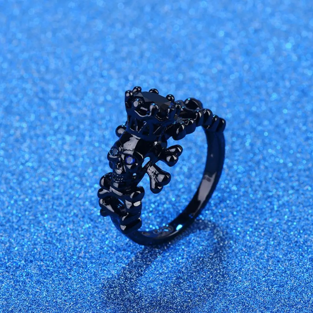 Hot Design Blue Eyes Skull Rings Women Black Zircon Punk Copper Rings ...
