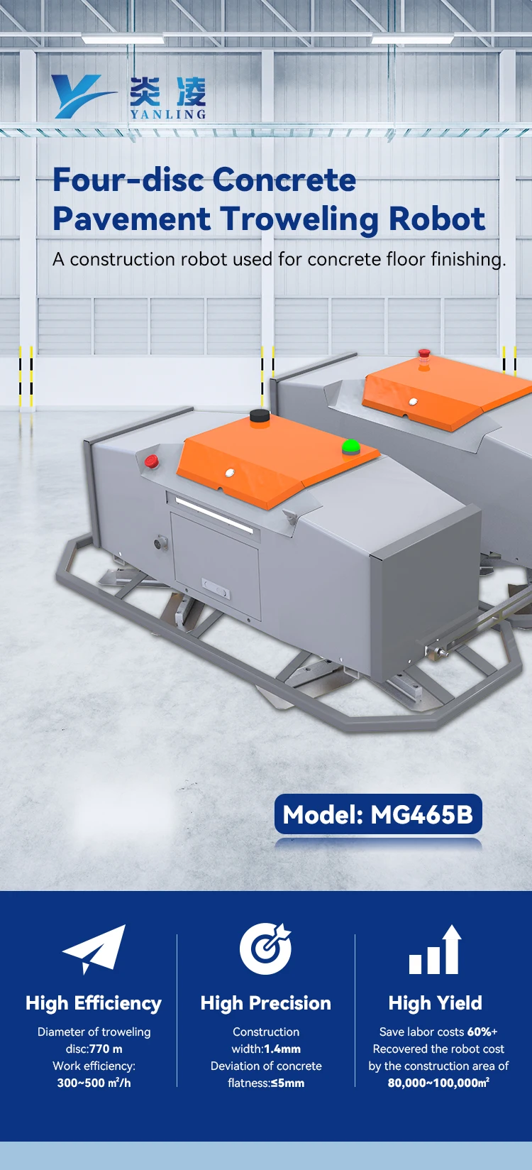 Yanling Four-Disc Articulated Robot for Concrete Pavement Troweling