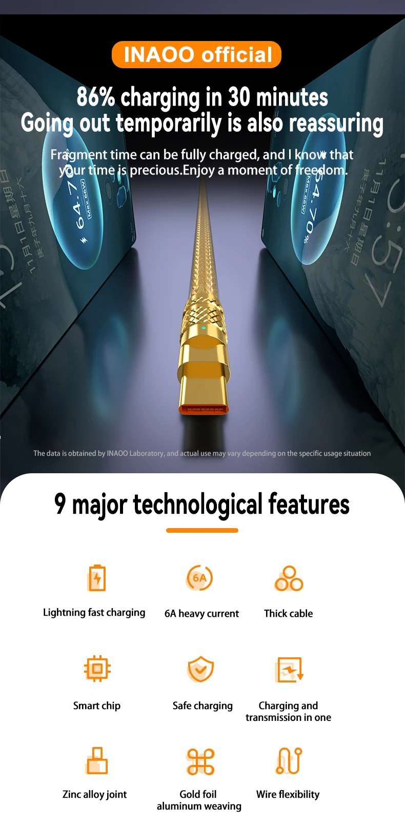 Large Stock Gold Foil Aluminum Weaving Super Fast Charging Data Cord 6a ...