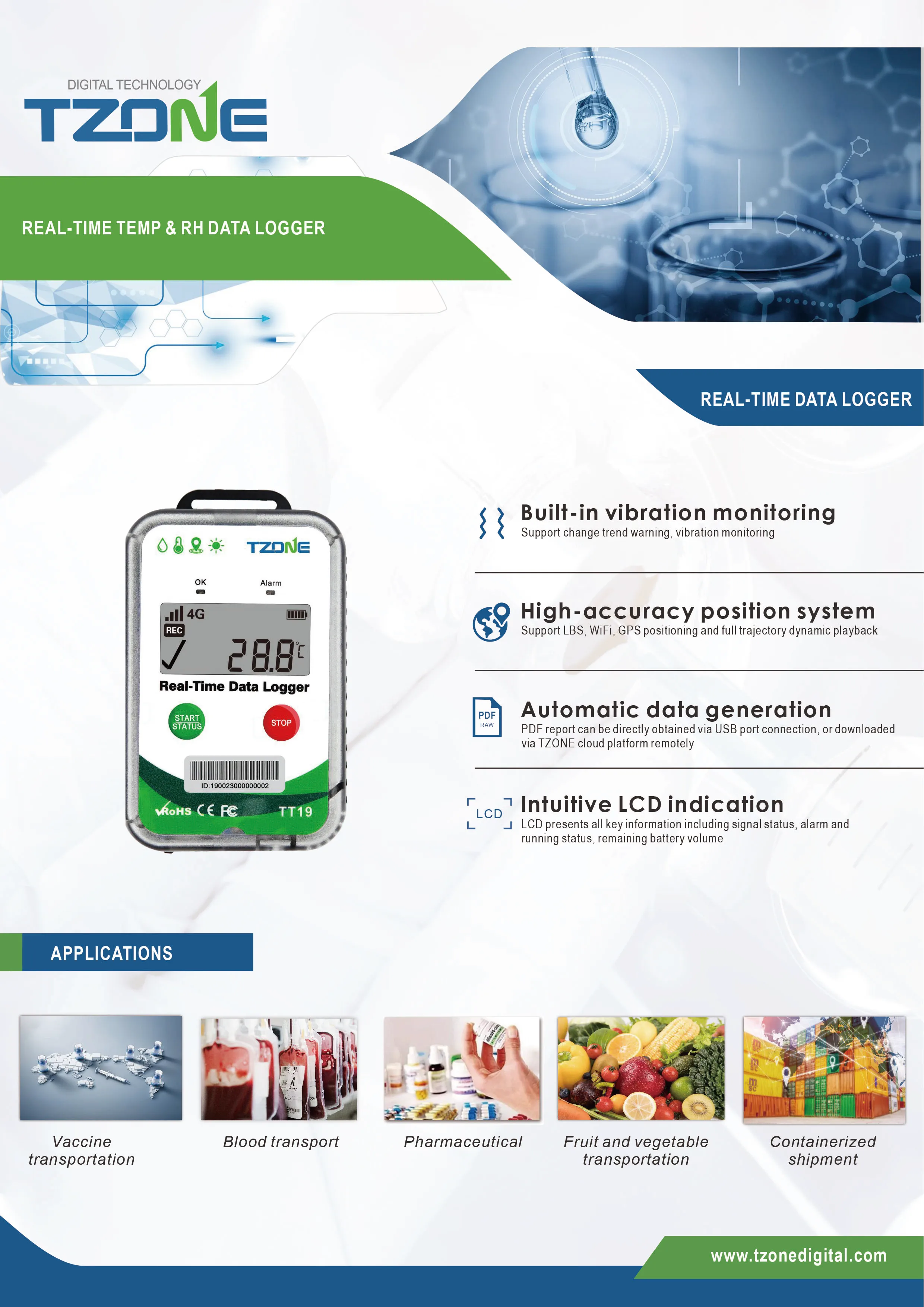 TZONE Real Time Datalogger GPS Tracker with Light & Vibration Sensors