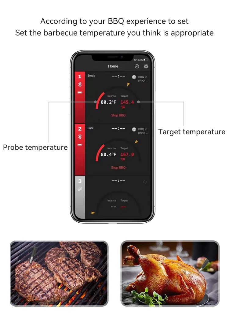 50m Long Range Remote Smart Meat Thermometer Wireless Smart Meat ...
