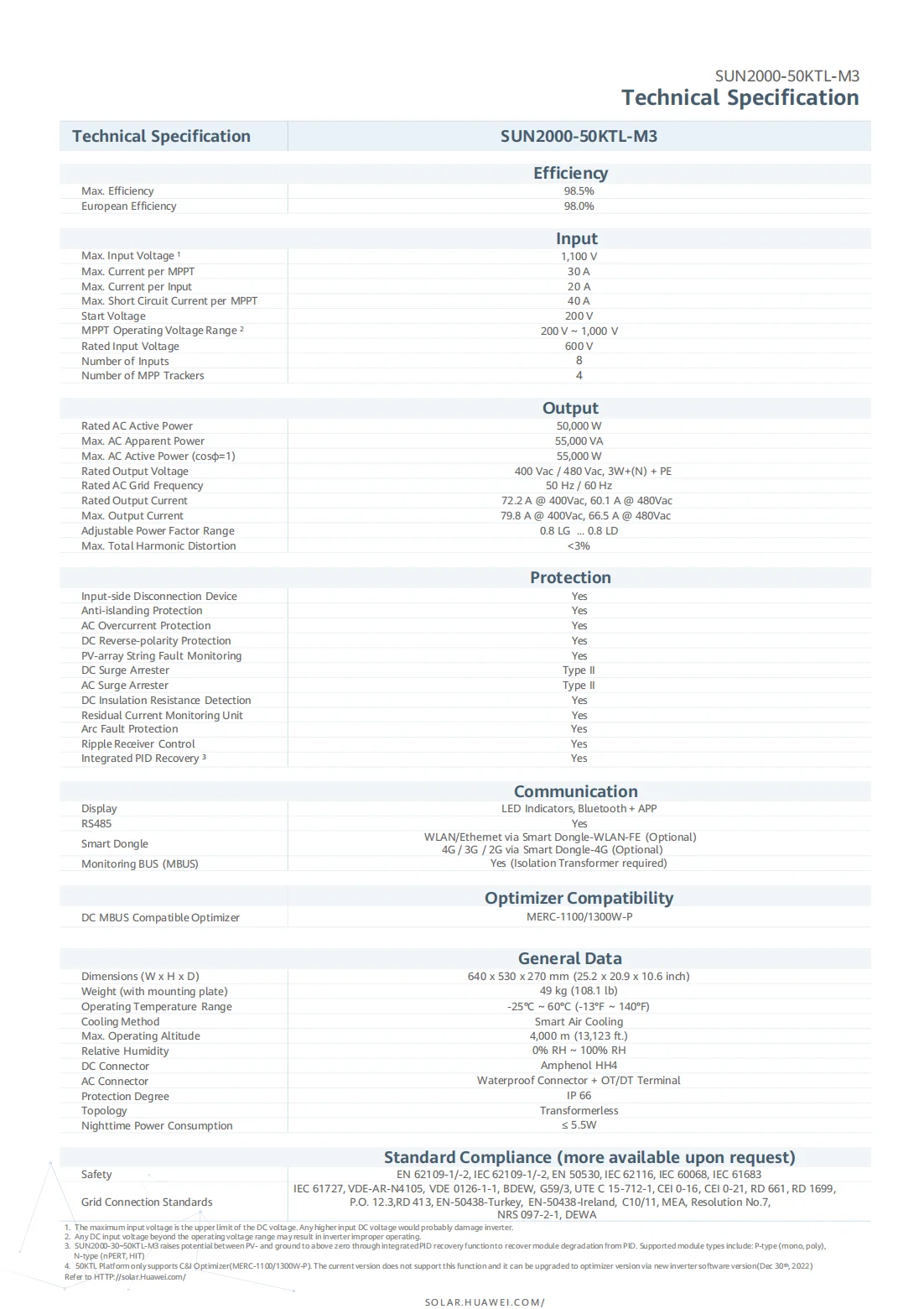 Huawei Sun2000-50ktl-m3 Three Phase 50kw On Grid Solar Inverter ...