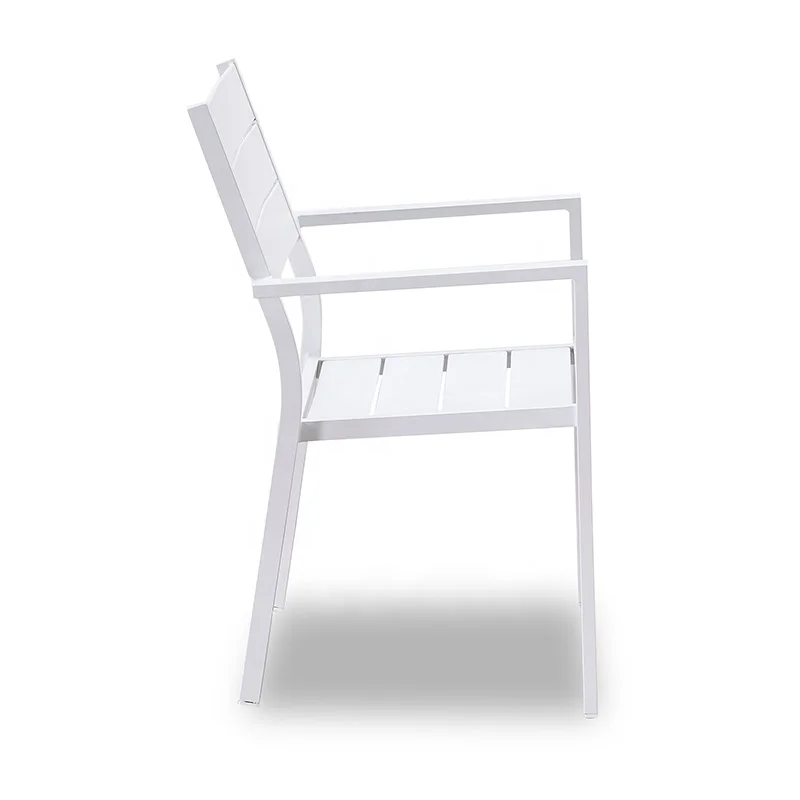 White Stackable Patio Garden Furniture Outdoor Aluminum Cafe Slatted ...