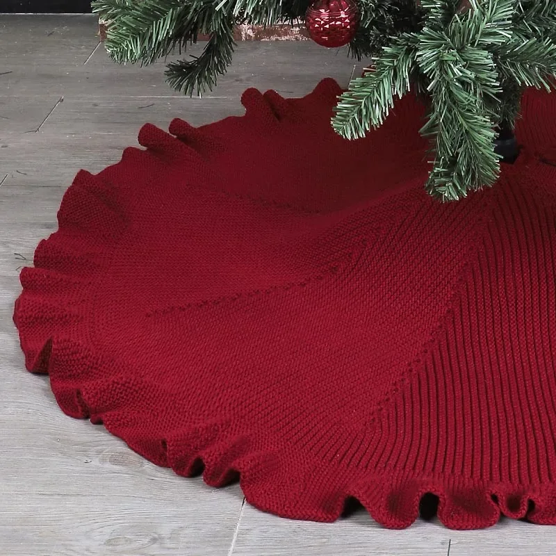 Christmas Tree Bottom Decorations Dark Red Striped Acrylic Knitted ...